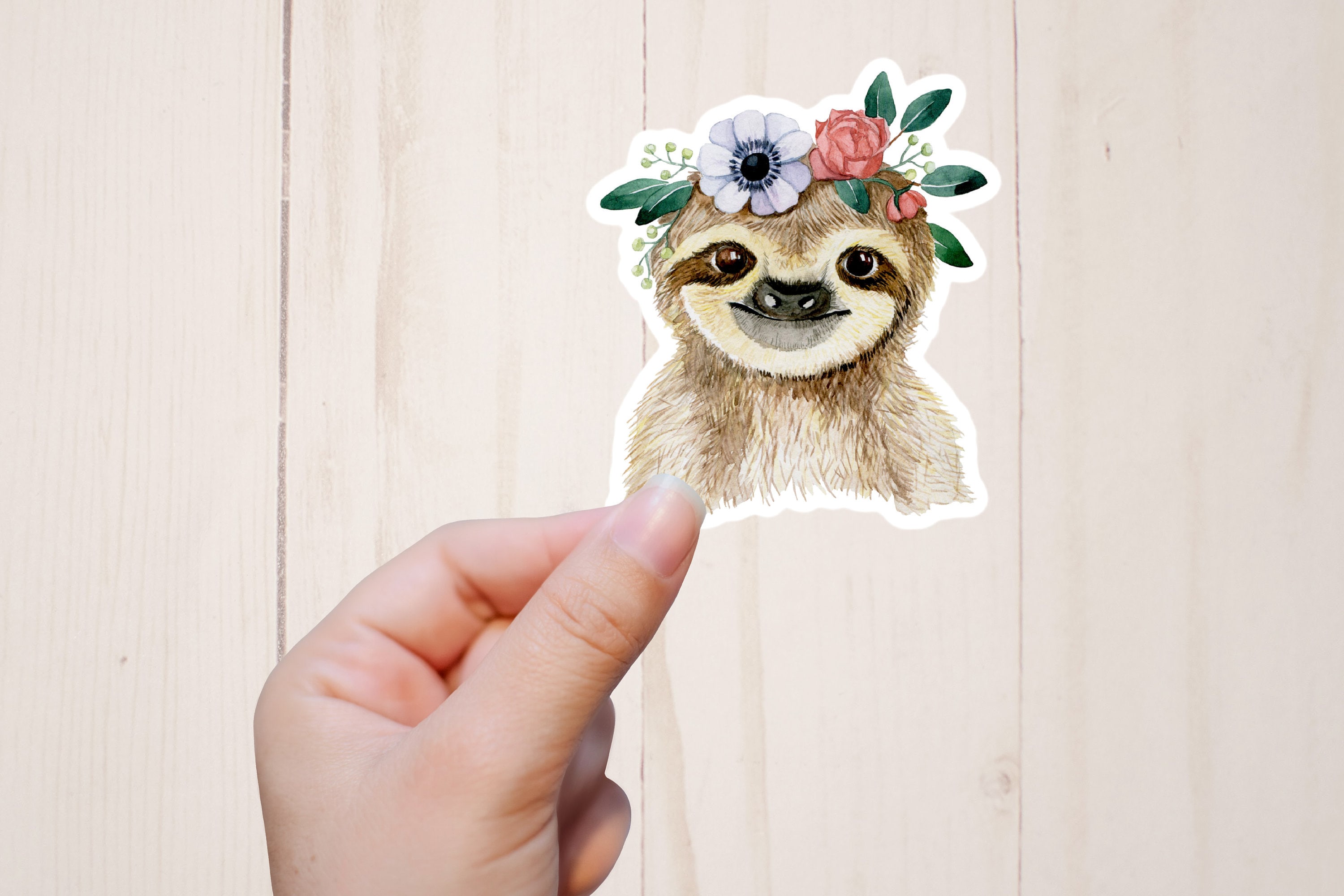 Sloth Sticker Cute Sloth Flower Crown Sticker Animal | Etsy