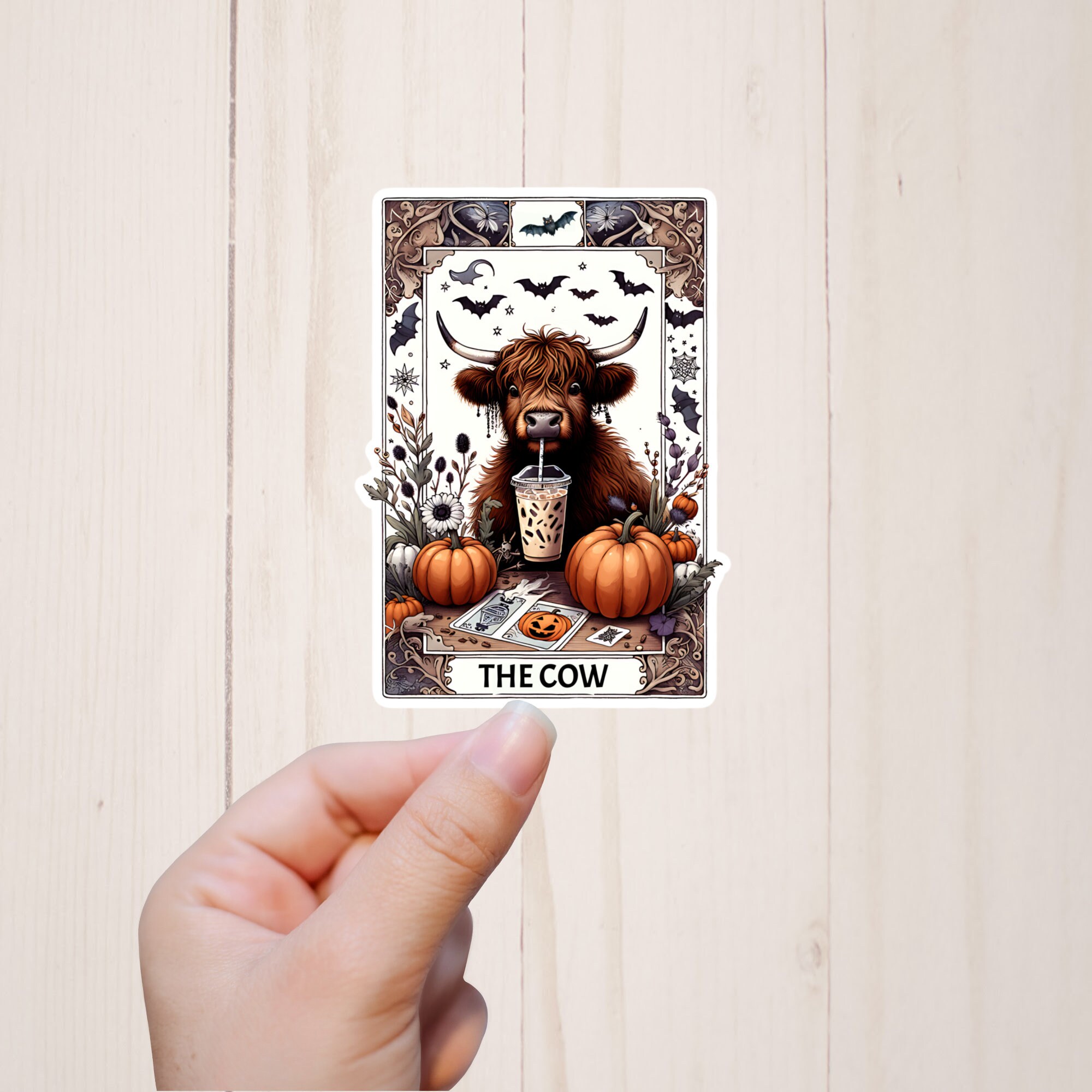 Funny Halloween Highland Cow Tarot Card Sticker - Etsy