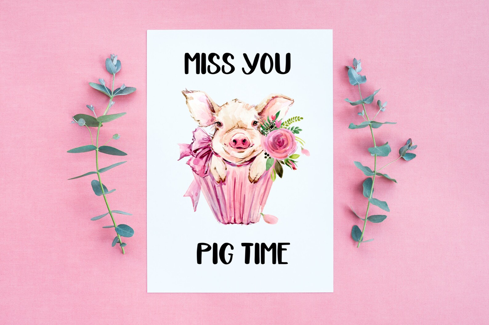 I Miss You Card Cute Pig Greeting Card Long Distance | Etsy