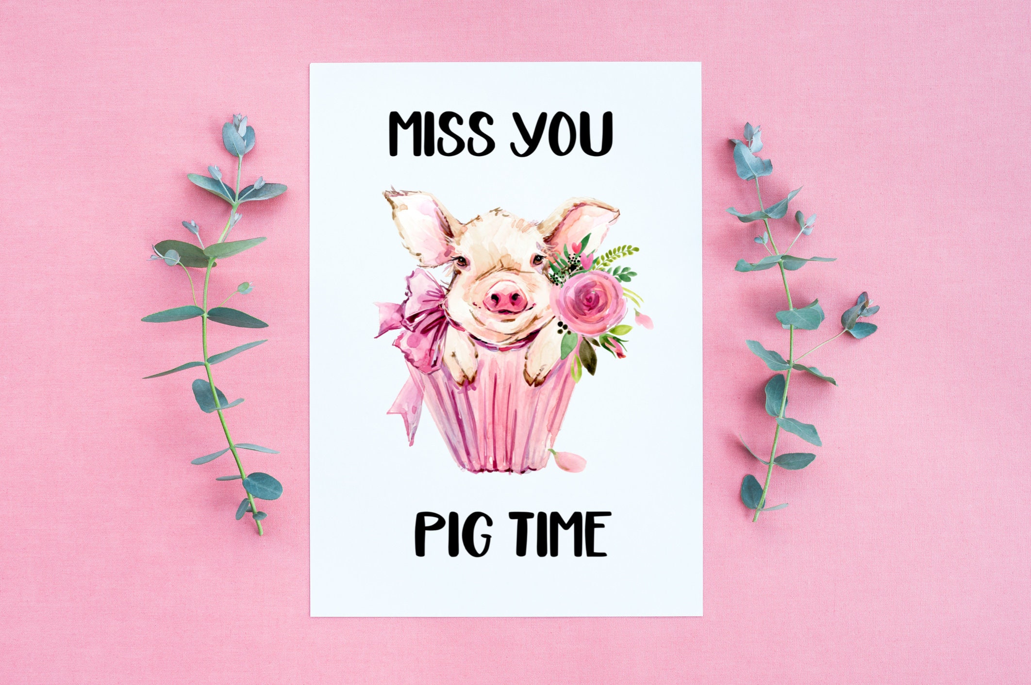 I Miss You Card Cute Pig Greeting Card Long Distance | Etsy