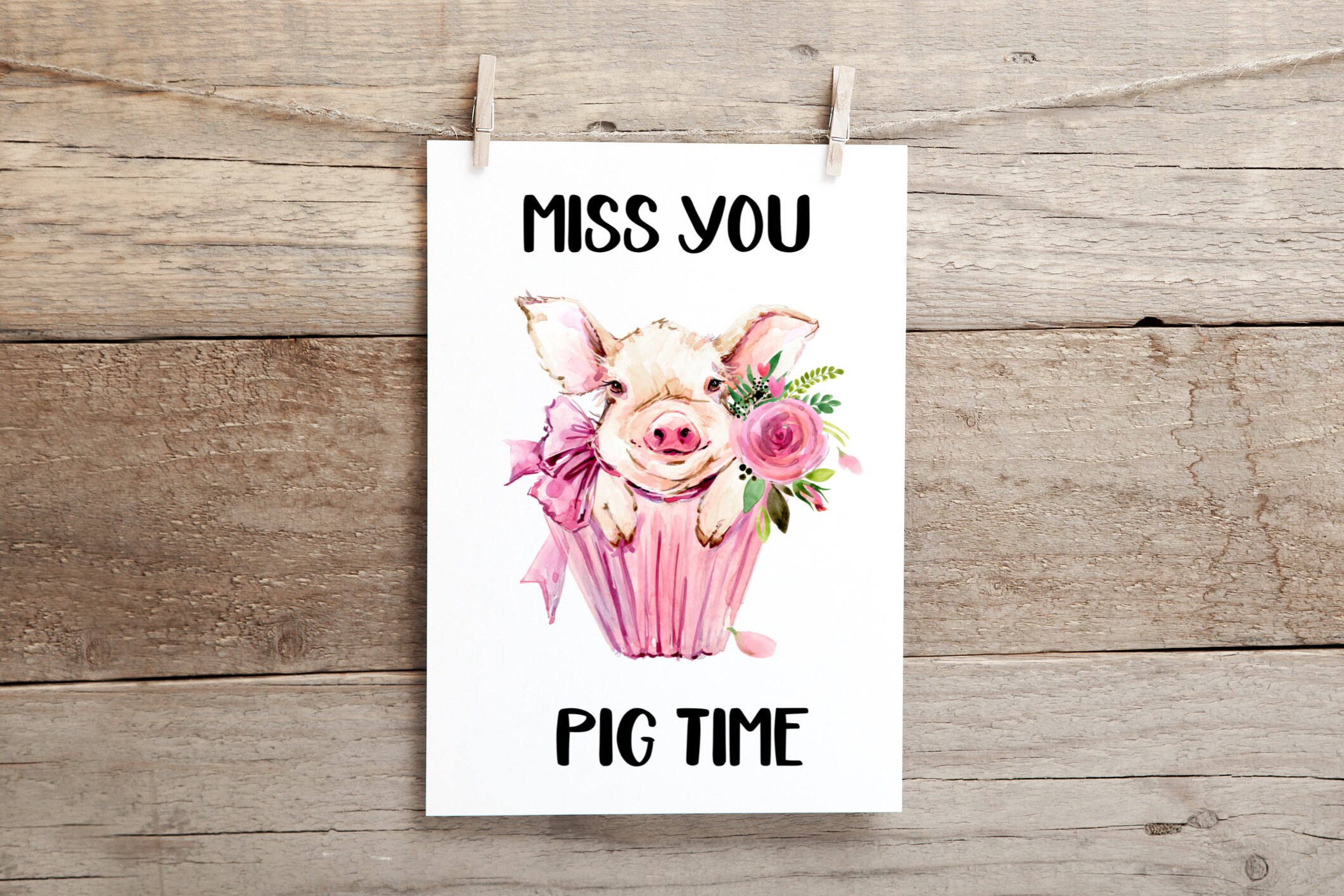 I Miss You Card Cute Pig Greeting Card Long Distance | Etsy