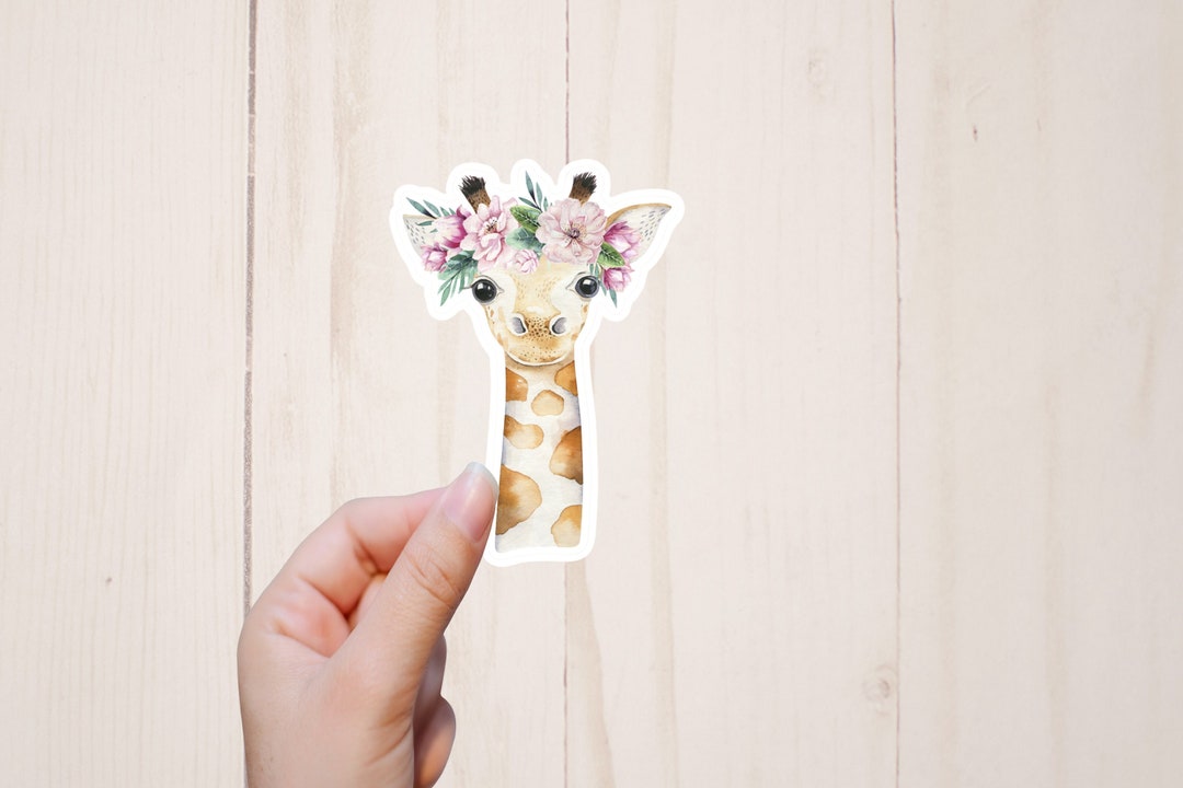 Giraffe With Flower Crown Sticker, Aesthetic Stickers, Giraffe Sticker ...