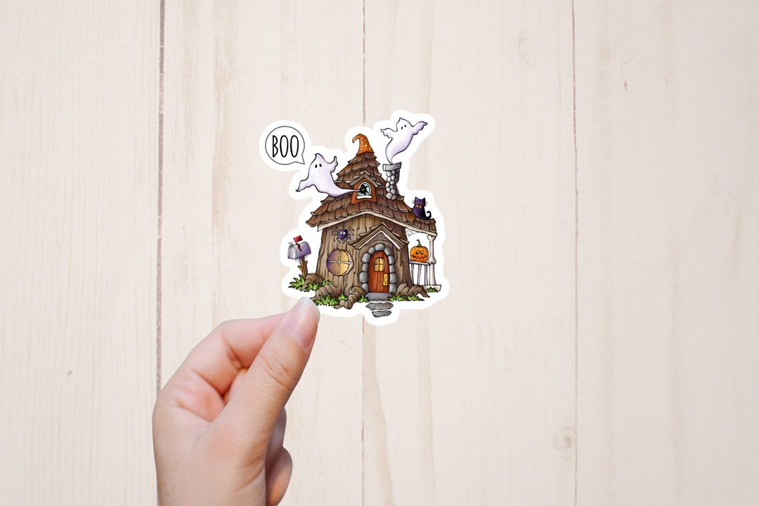 Haunted House Sticker, Halloween Stickers, Water Resistant Stickers - Etsy