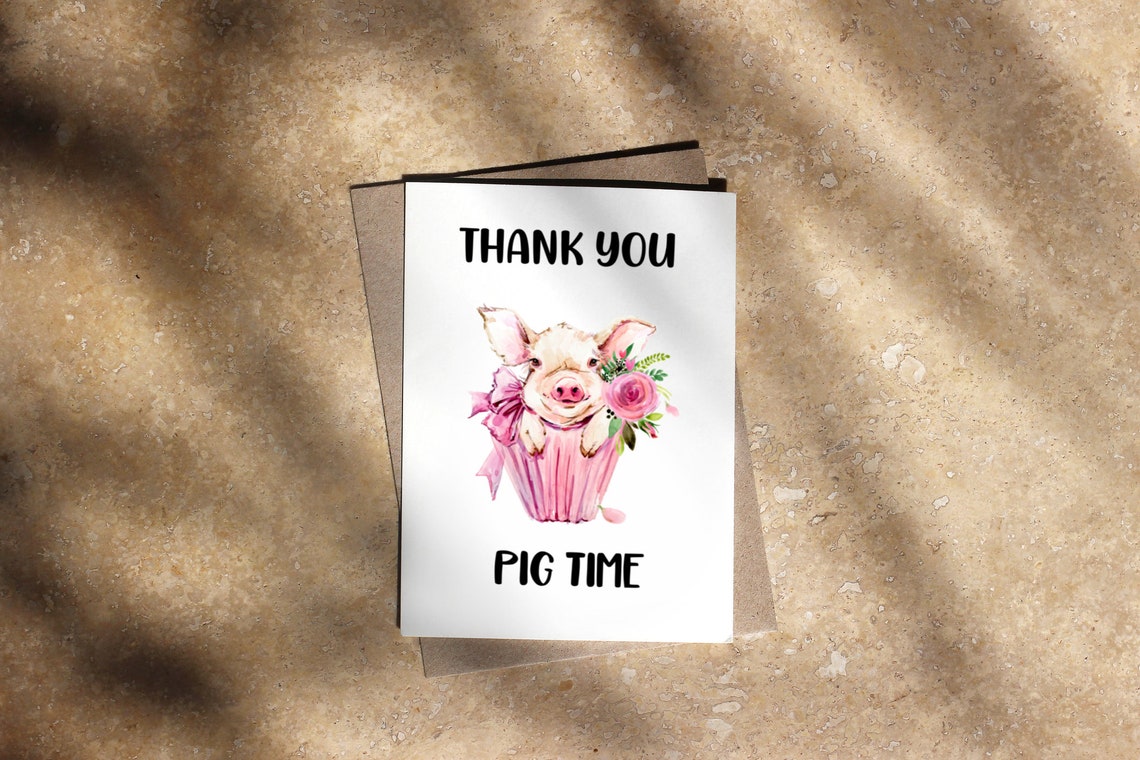 Thank You Card Pun Cards Thank You Pig Time Animal Pun - Etsy