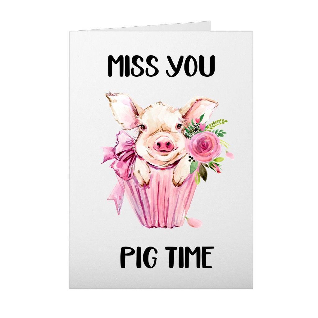 I Miss You Card Cute Pig Greeting Card Long Distance | Etsy