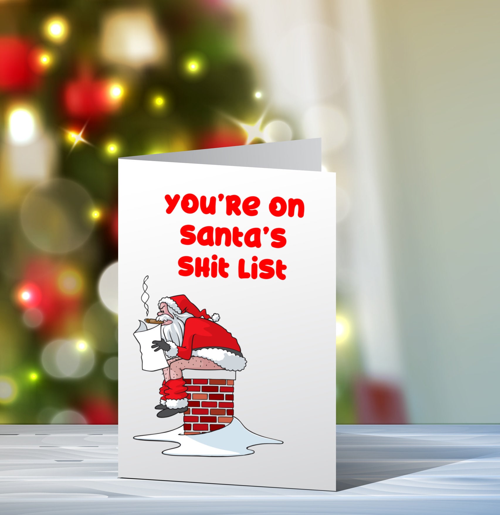 Rude Christmas Card, You're on Santa's Shit List, Funny Christmas Card ...
