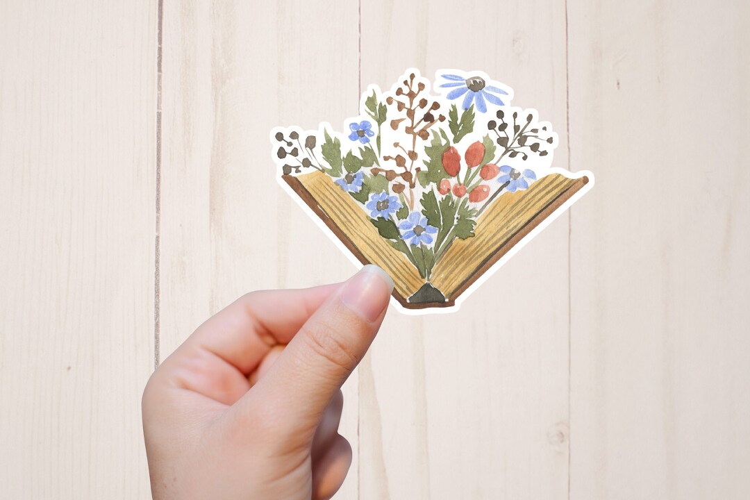 Book Flower Sticker, Aesthetic Stickers, Writer Gift, Reading Stickers ...