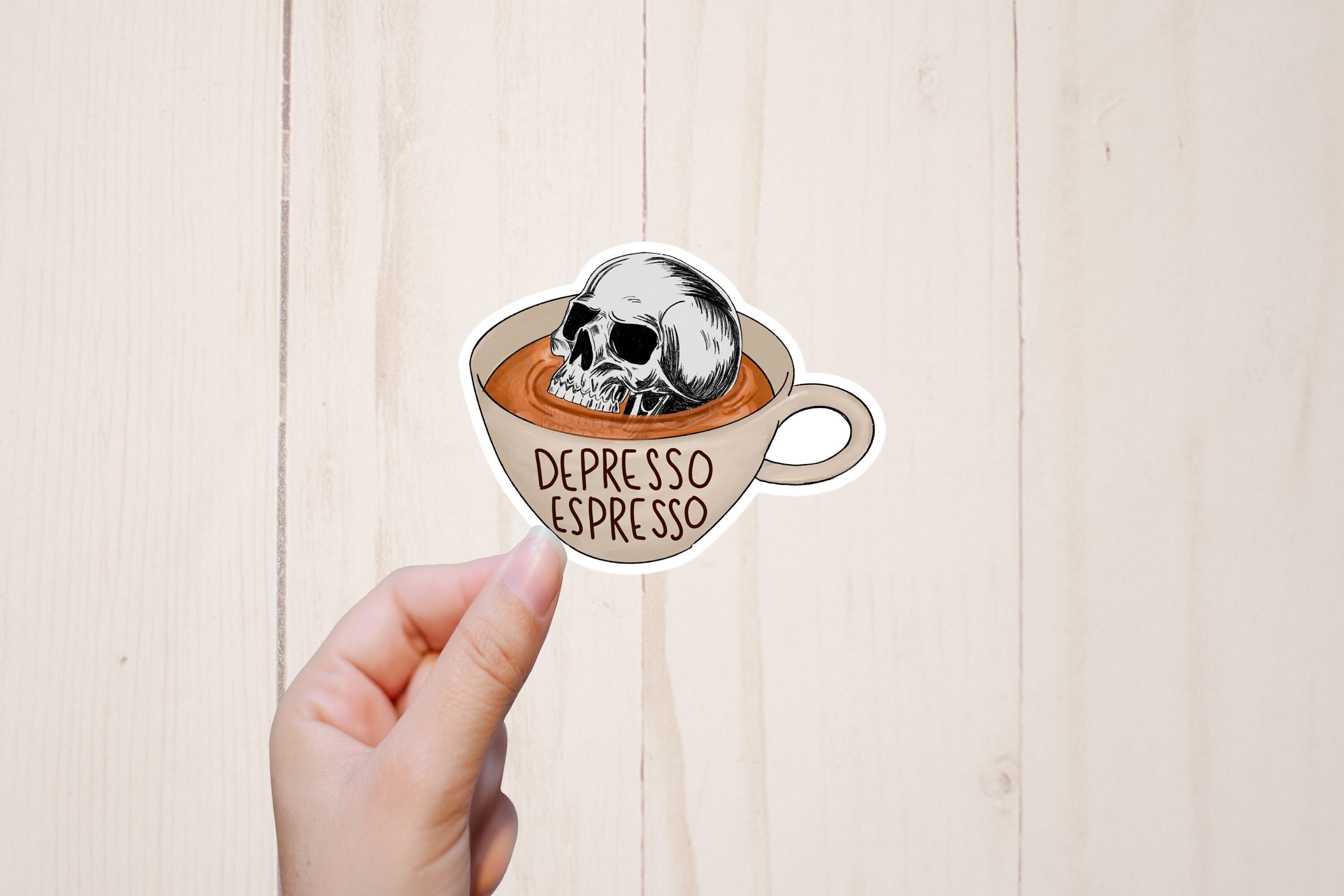 Depresso Espresso Sticker, Coffee Sticker, Skull Coffee Cup Sticker ...