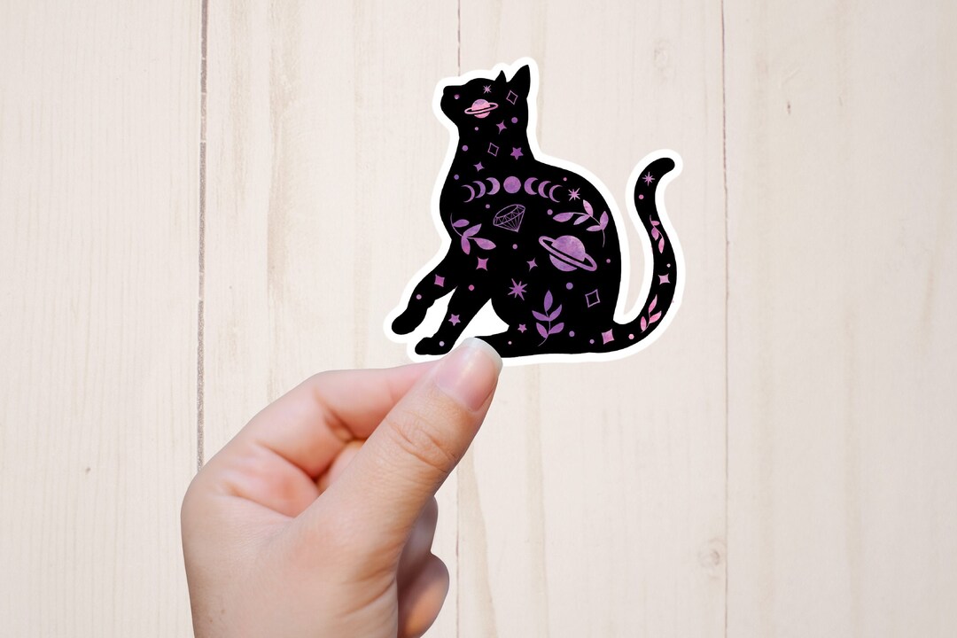 Mystical Cat Sticker, Witchy Vibes, Trippy Stickers, Black Cat Sticker ...