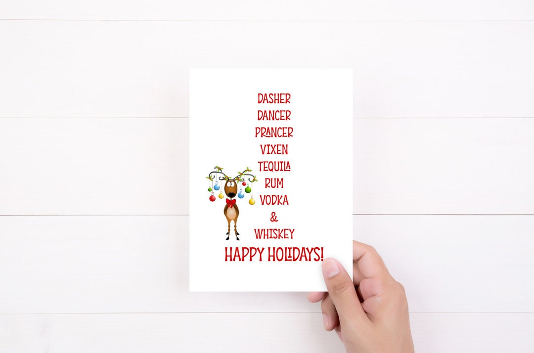 Funny Holiday Card, Drunk Reindeer, Adult Humor, Naughty Holiday Card ...