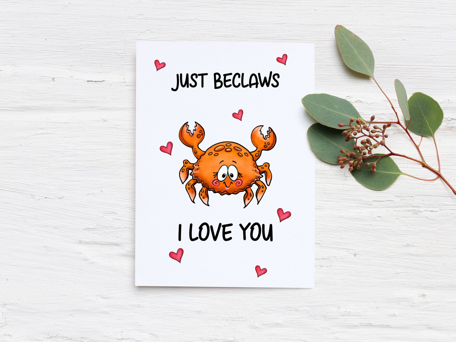 Just Beclaws I Love You Crab Pun Card, Funny Valentines Card, Just ...