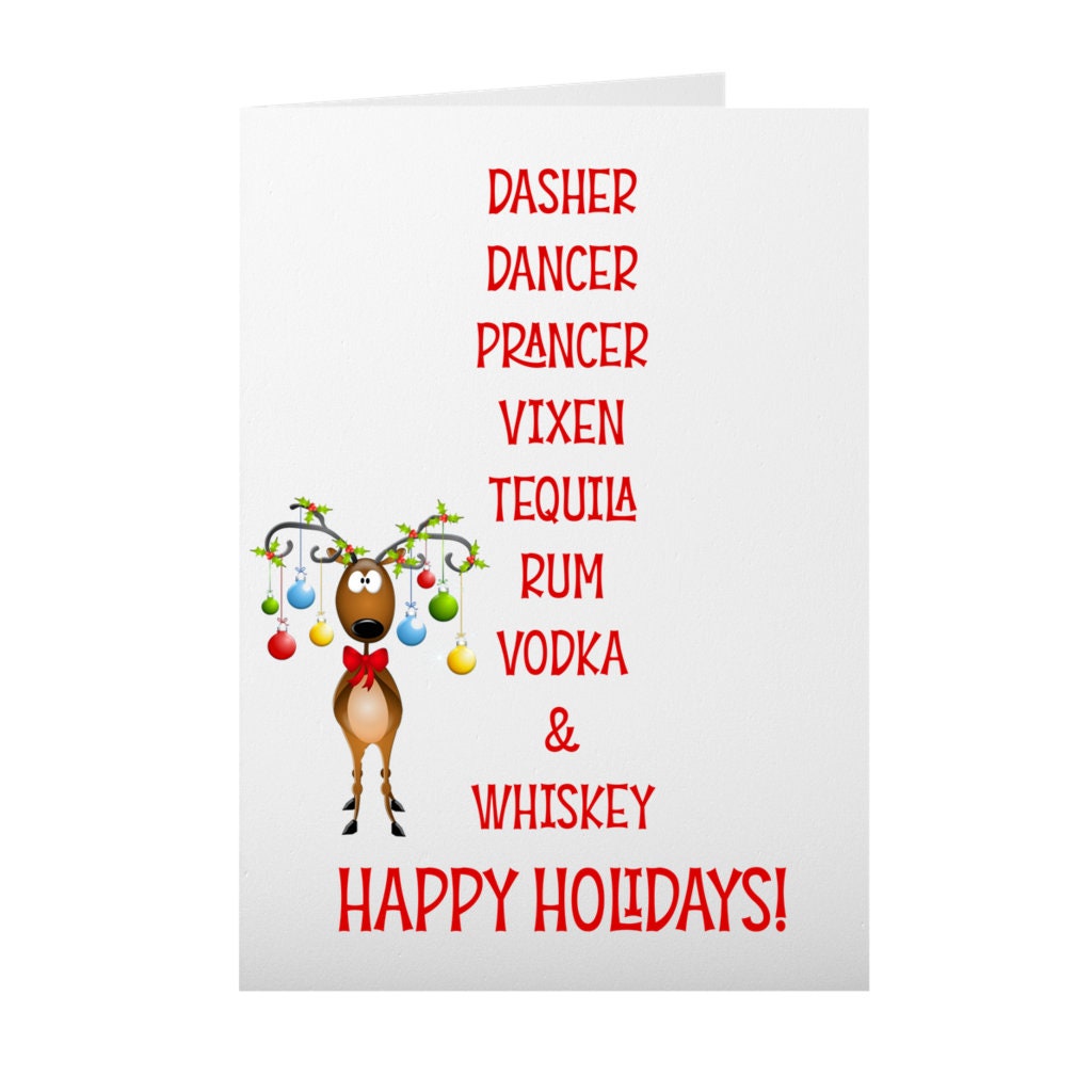 Funny Holiday Card, Drunk Reindeer, Adult Humor, Naughty Holiday Card ...