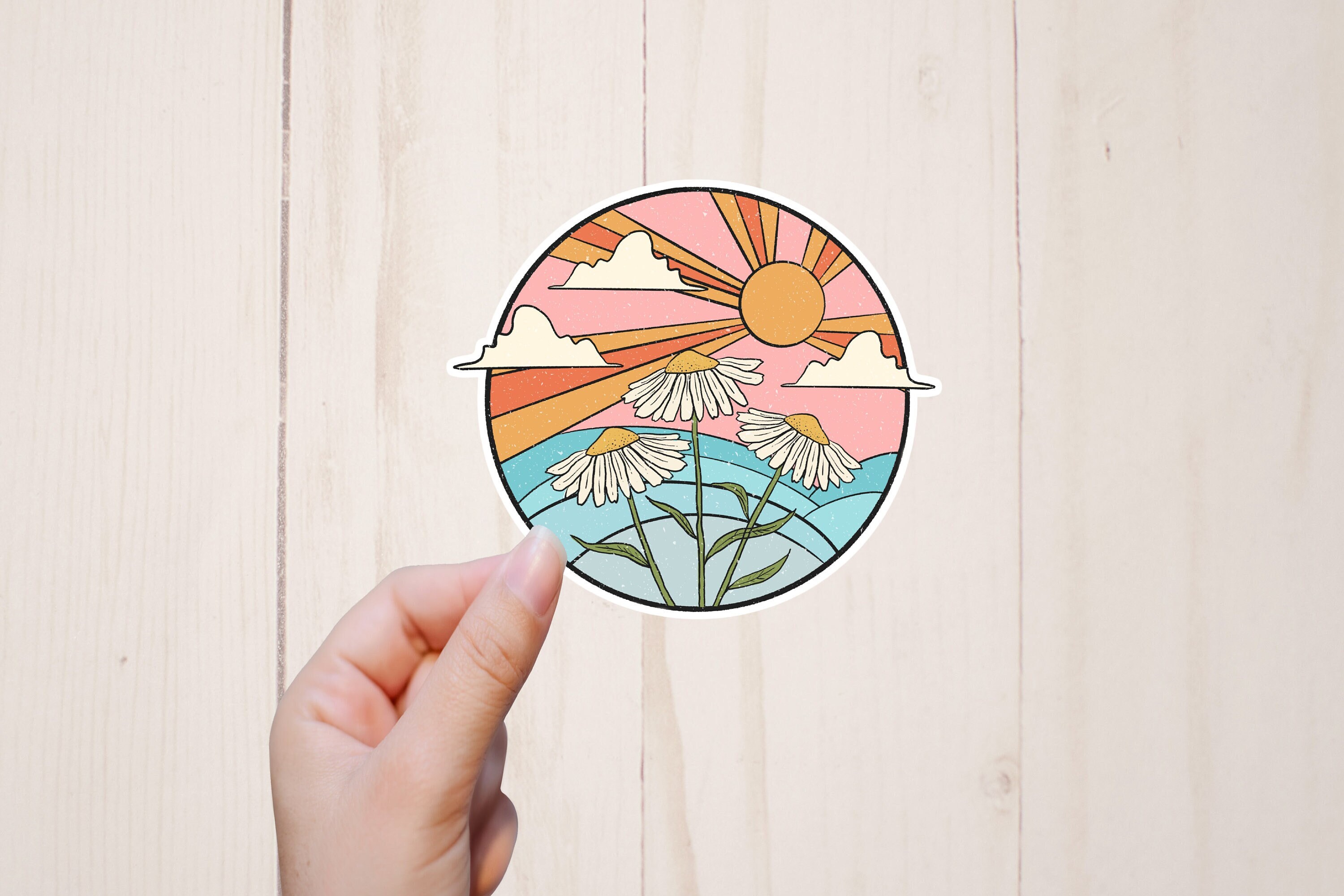 Retro Sun Sticker Groovy Stickers Boho Sticker Water - Etsy