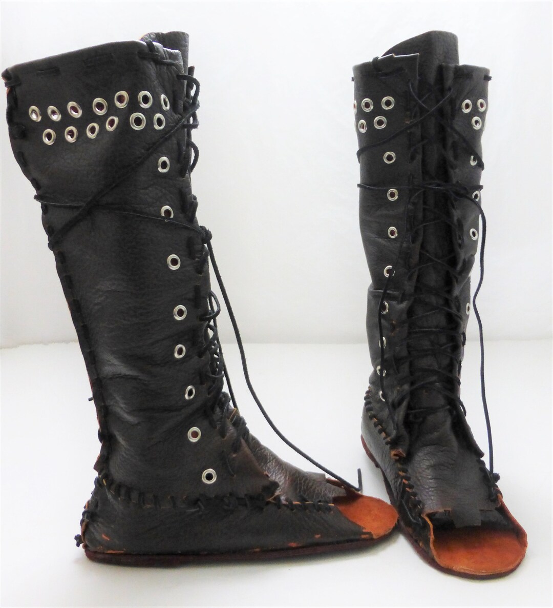 Vintage Unisex Handmade Lace up Primitive Gladiator Biker Leather Knee ...