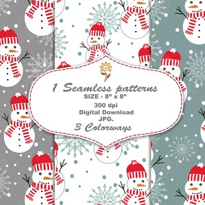 Christmas Seamless Pattern, Snowman Paper Design, Grey Background, Snow ...