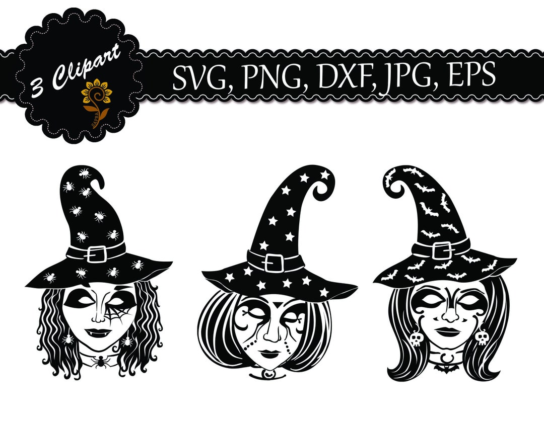 Halloween Witch Face Clipart: SVG, PNG, EPS (digital Download) - Etsy