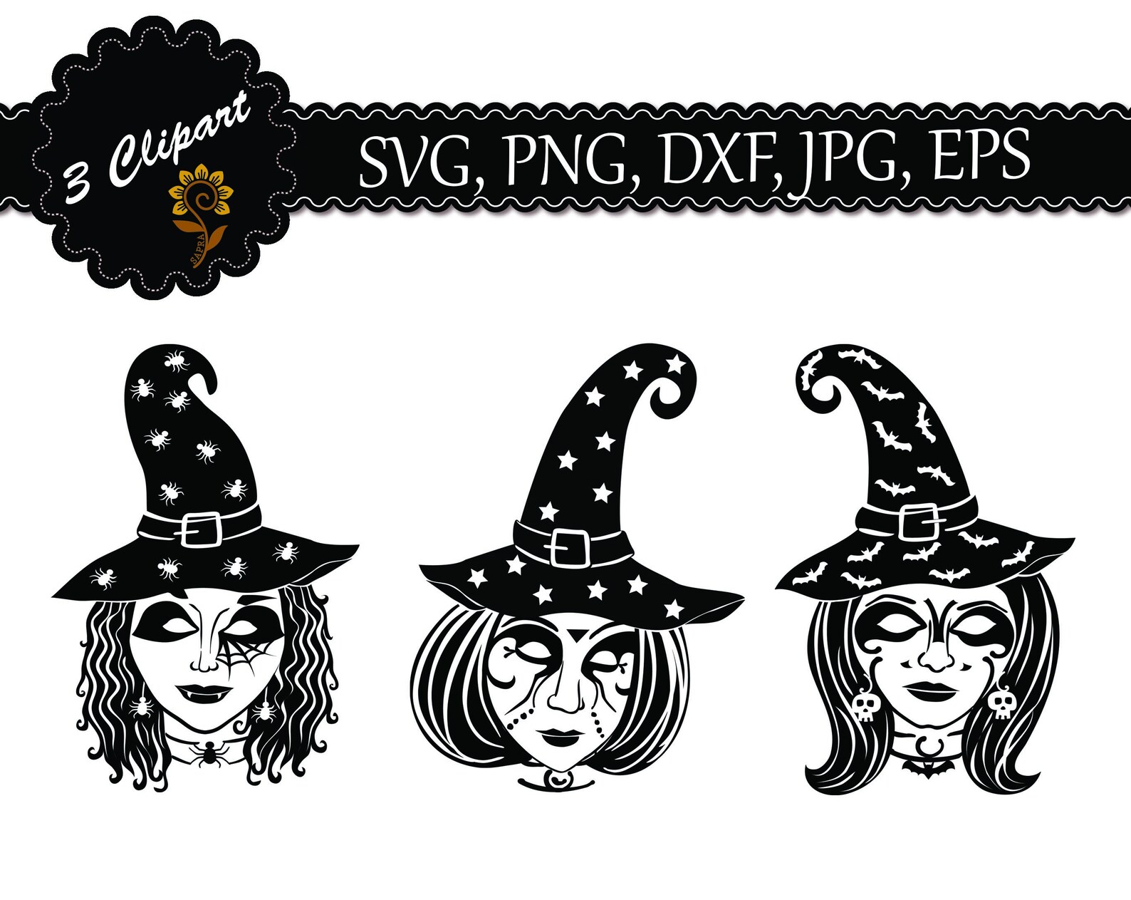 Halloween Witches Face SVG, Witch Clipart, Halloween Clip Art, Witch ...