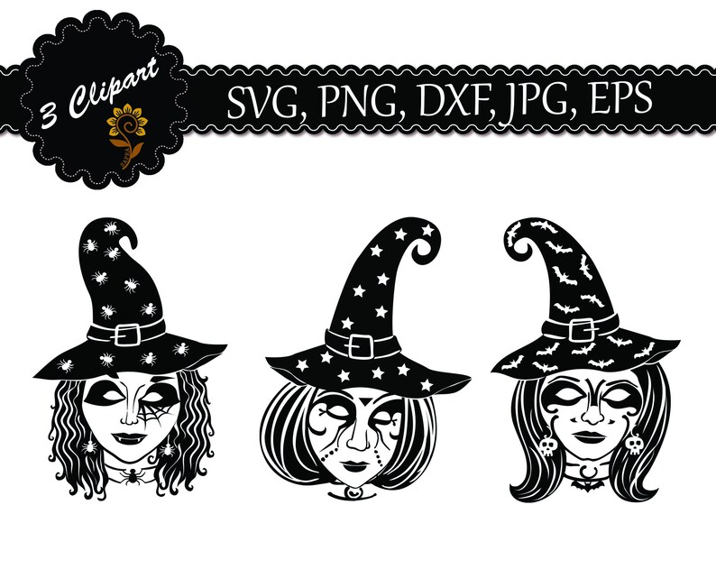 Halloween Witches Face SVG, Witch Clipart, Halloween Clip Art, Witch ...