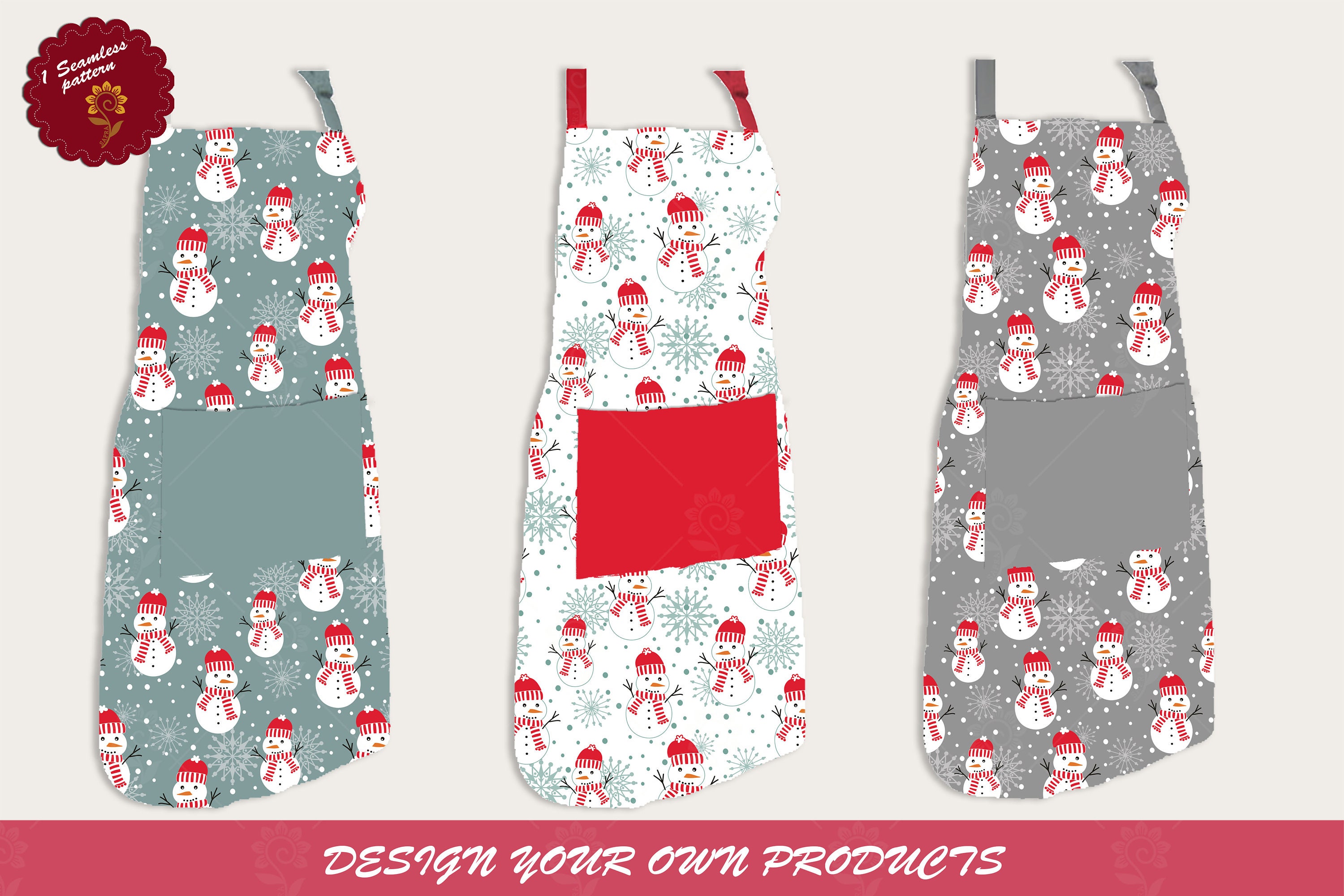 Christmas Seamless Pattern, Snowman Paper Design, Grey Background, Snow ...