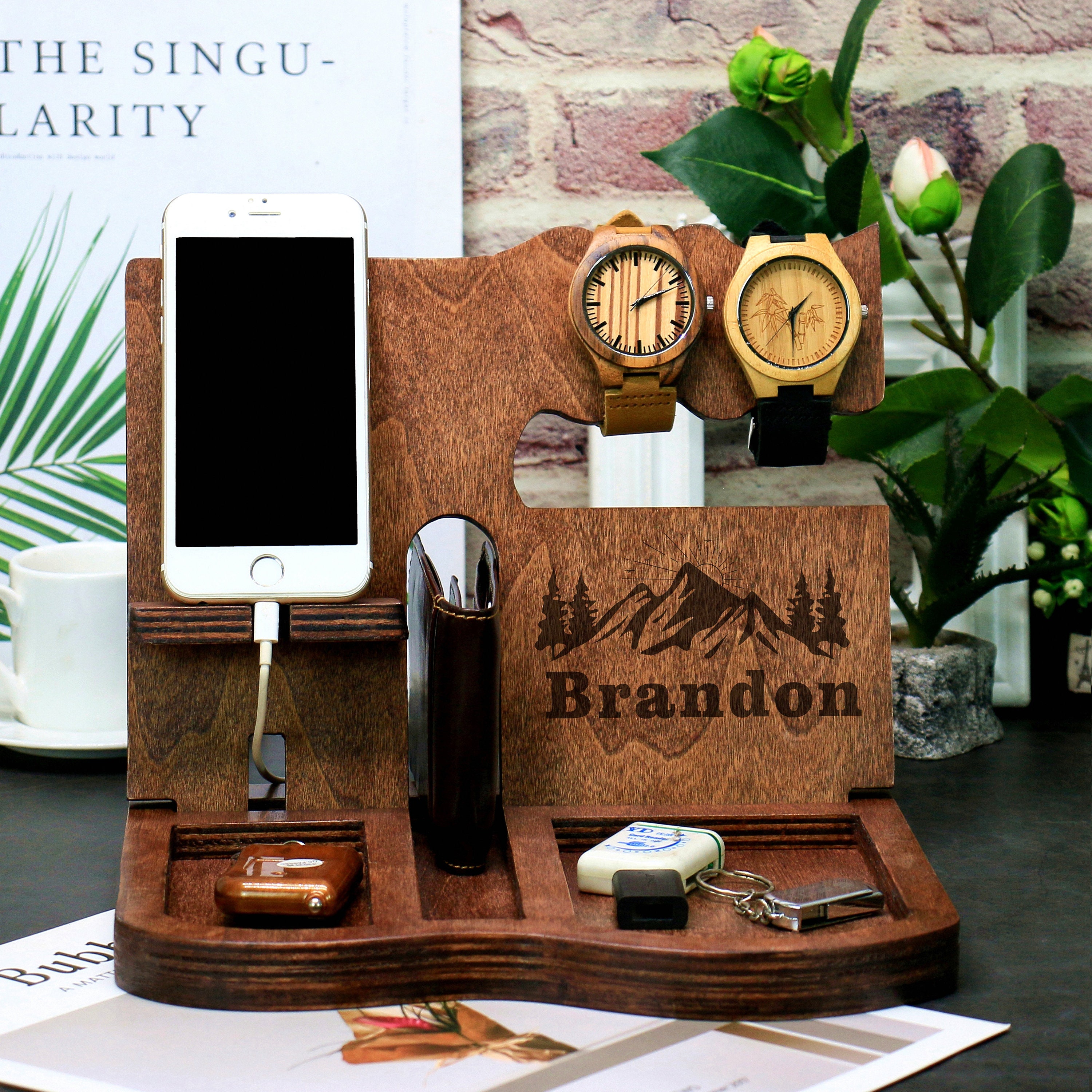 Personalized Docking Station Charging Station Glasses Holder Nightstand ...
