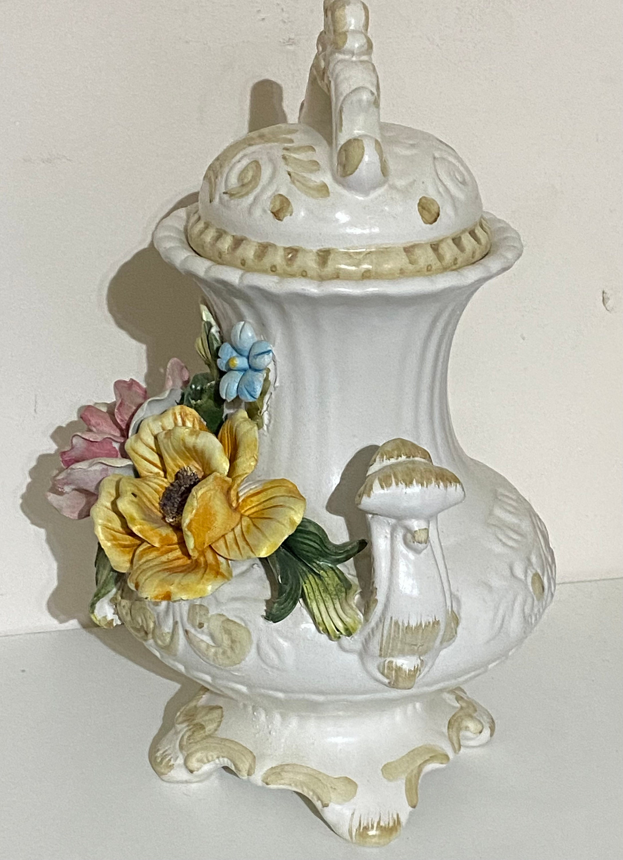 Vintage Handmade Italy Capodimonte Urn Pink Rose, Flowers and Lid ...