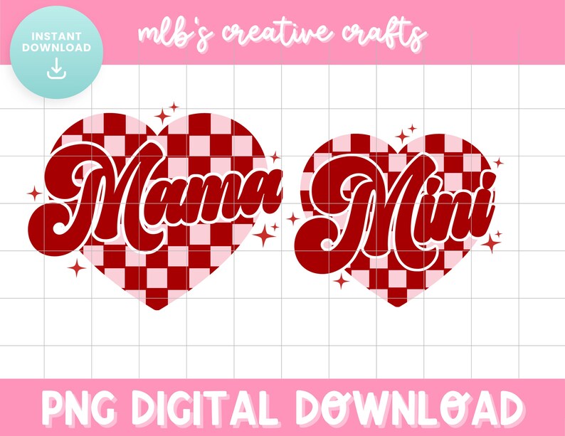 Mama & Mini Matching Valentines Day PNG | Valentine Day PNG | Retro ...