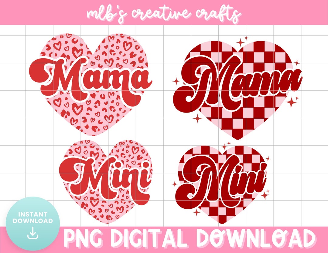 Mama & Mini Matching Valentines Day PNG | Valentine Day PNG | Retro ...