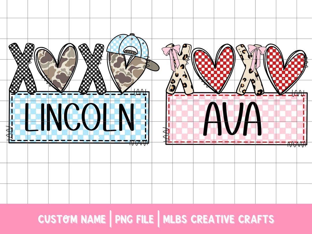 Personalized Valentines Day Kids Name PNG | XOXO Name Tag (digital ...
