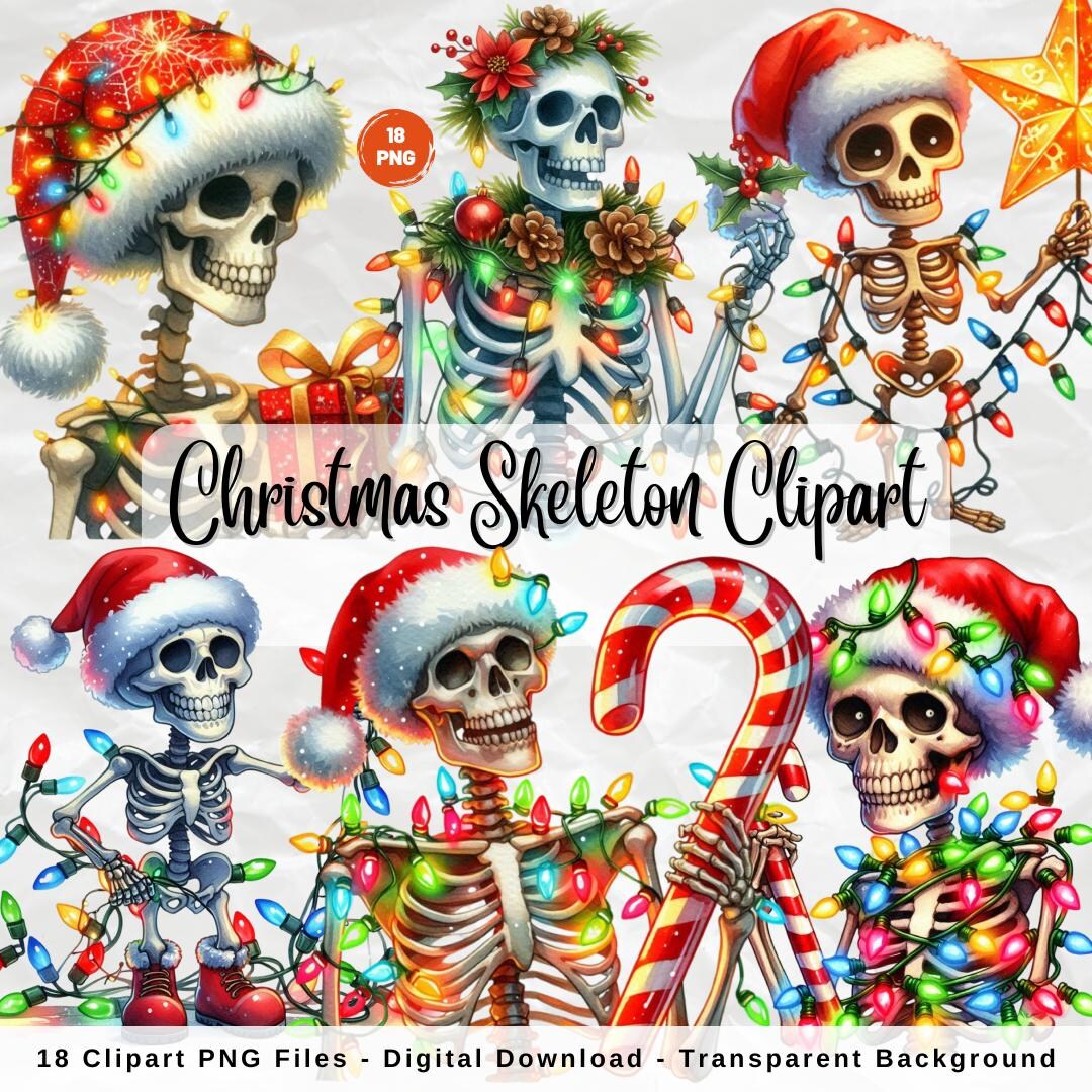 Christmas Skeletons Clipart Bundle, Skeleton Christmas PNG, Santa Skull ...