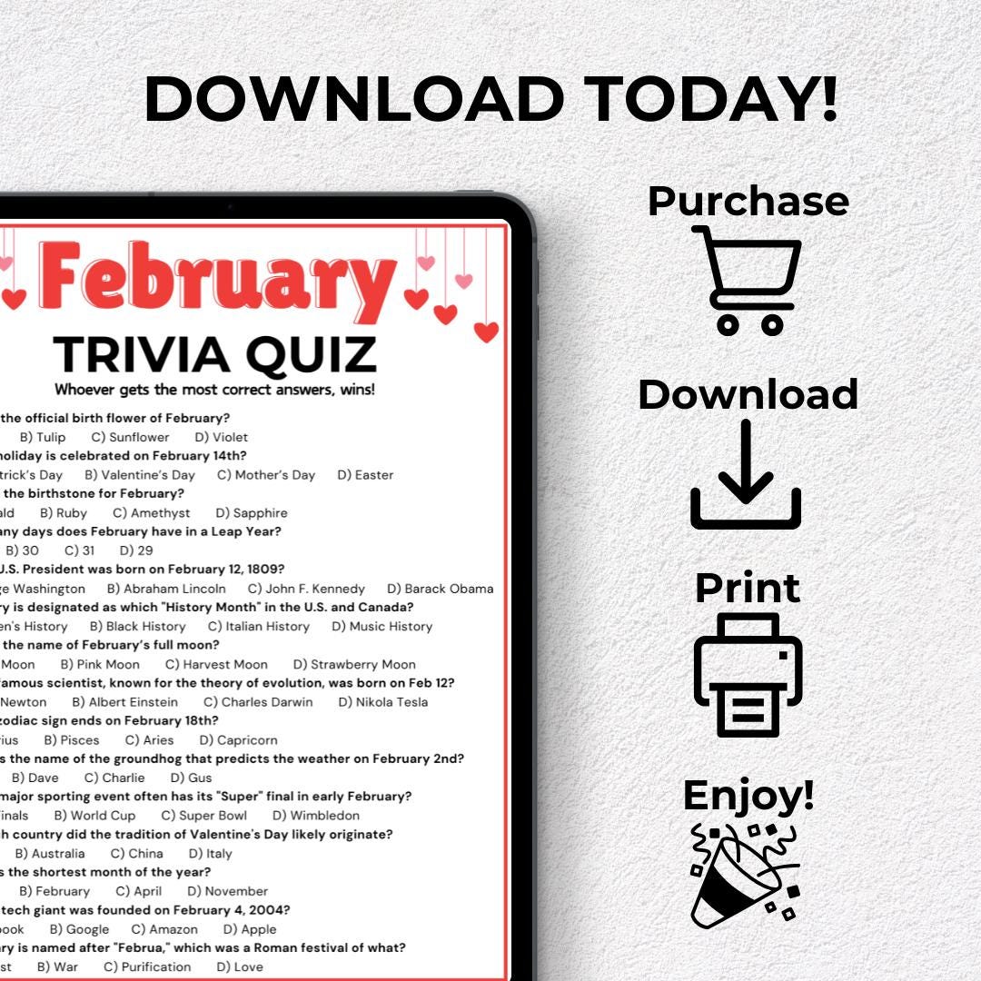 February Trivia Game, Valentines Day Trivia Quiz, Winter Season Games ...