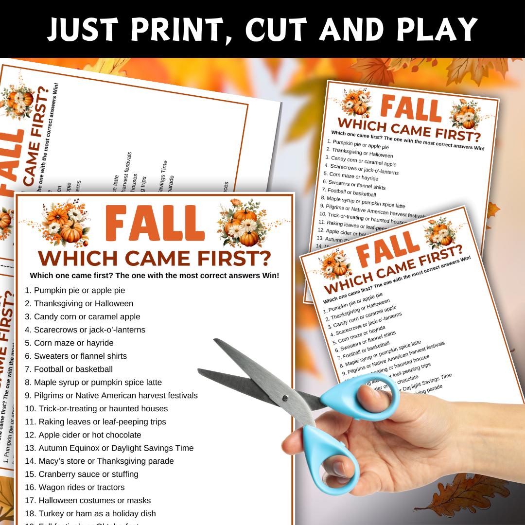 Fall Which Came First Game, Fall Trivia Quiz, Printable Autumn Game ...