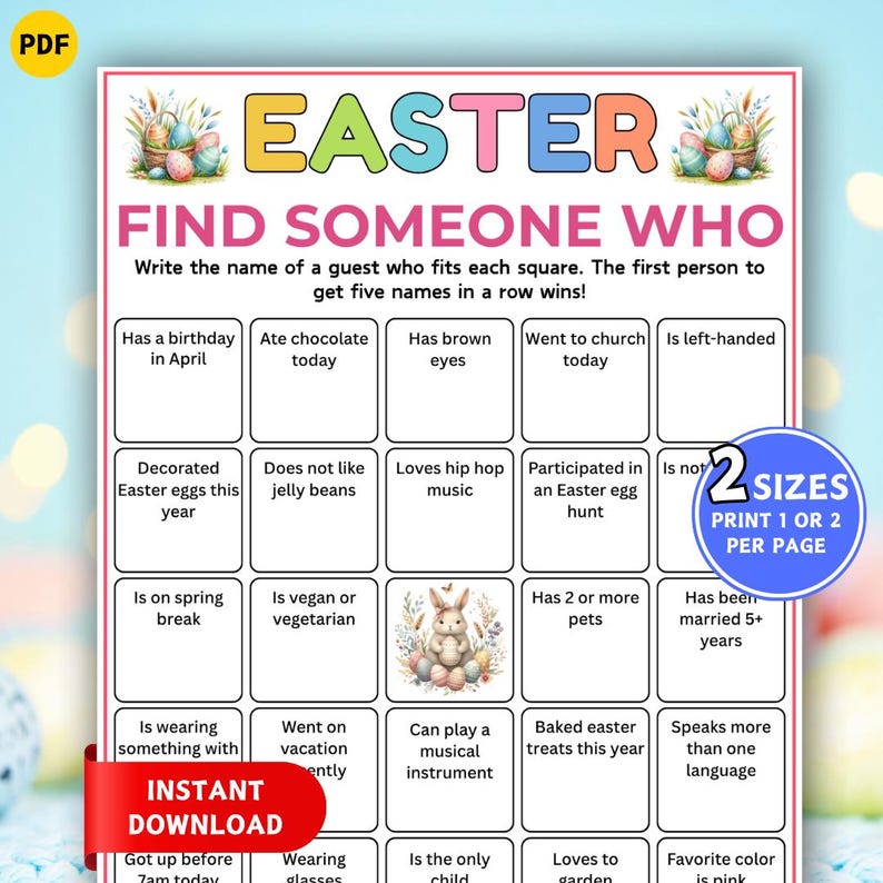 Easter Find Someone Who Game, Printable Easter Party Game, Find the ...