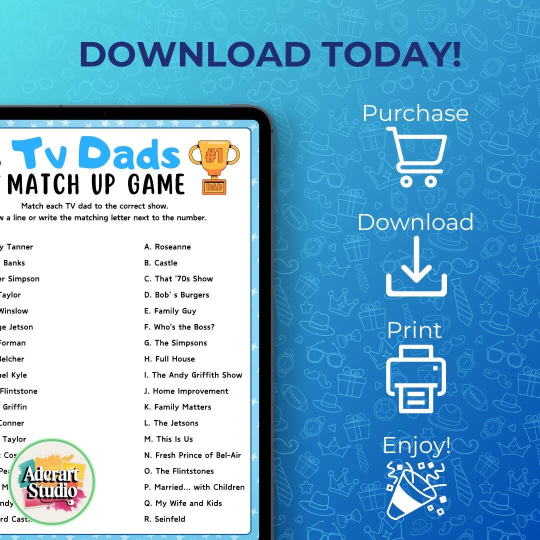 Famous TV Dads Match up Game, Famous TV Dads Trivia, Fathers Day Party ...