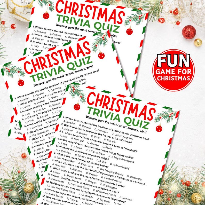 Christmas Trivia Game, Printable Xmas Trivia Quiz, Fun Christmas Games ...