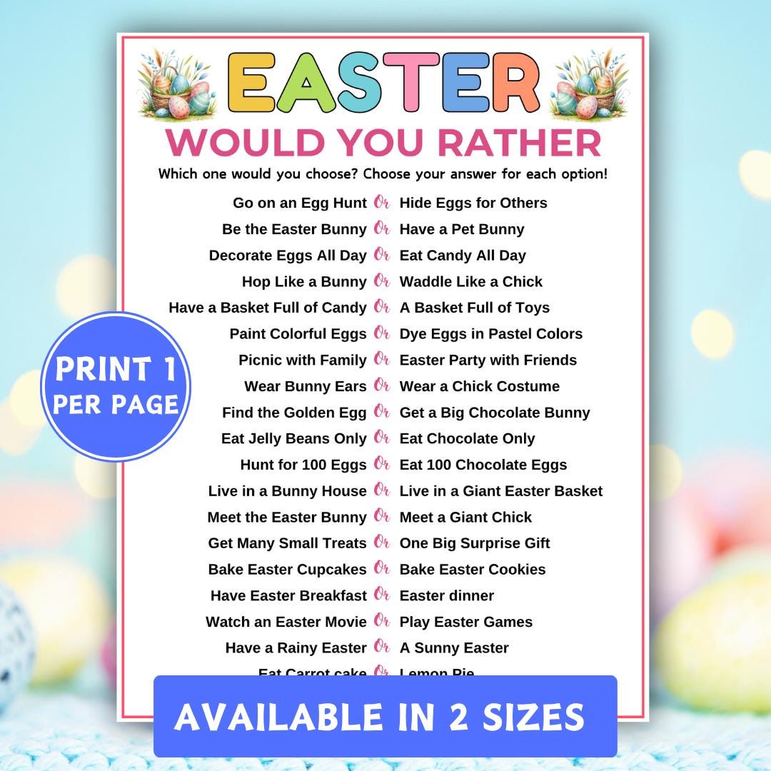 Easter Would You Rather Game, Family Easter Game, Printable Easter ...