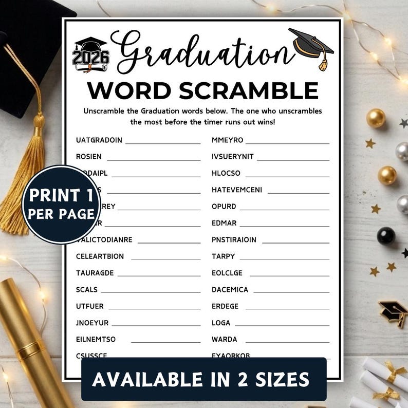 Graduation Word Scramble Game, Printable Graduation Party Games ...