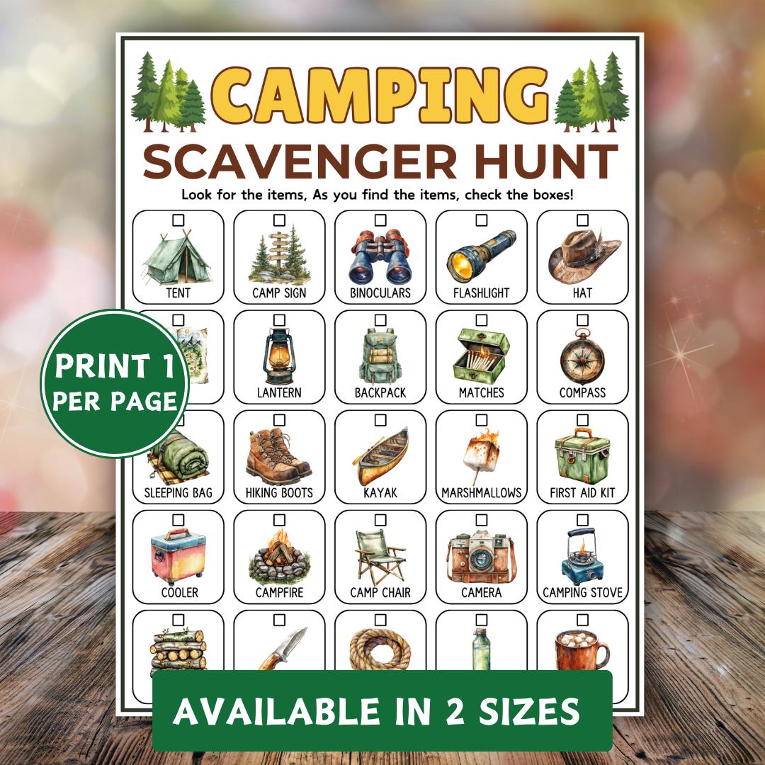 Camping Scavenger Hunt, Printable Scavenger Hunt Game, Outdoor Treasure ...