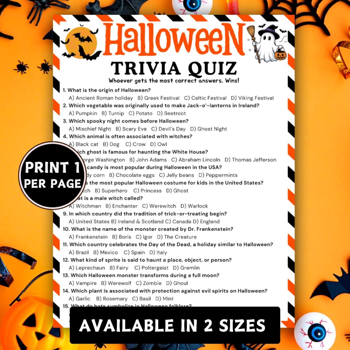 Halloween Trivia Game, Halloween Trivia Quiz, Printable Fun Facts ...
