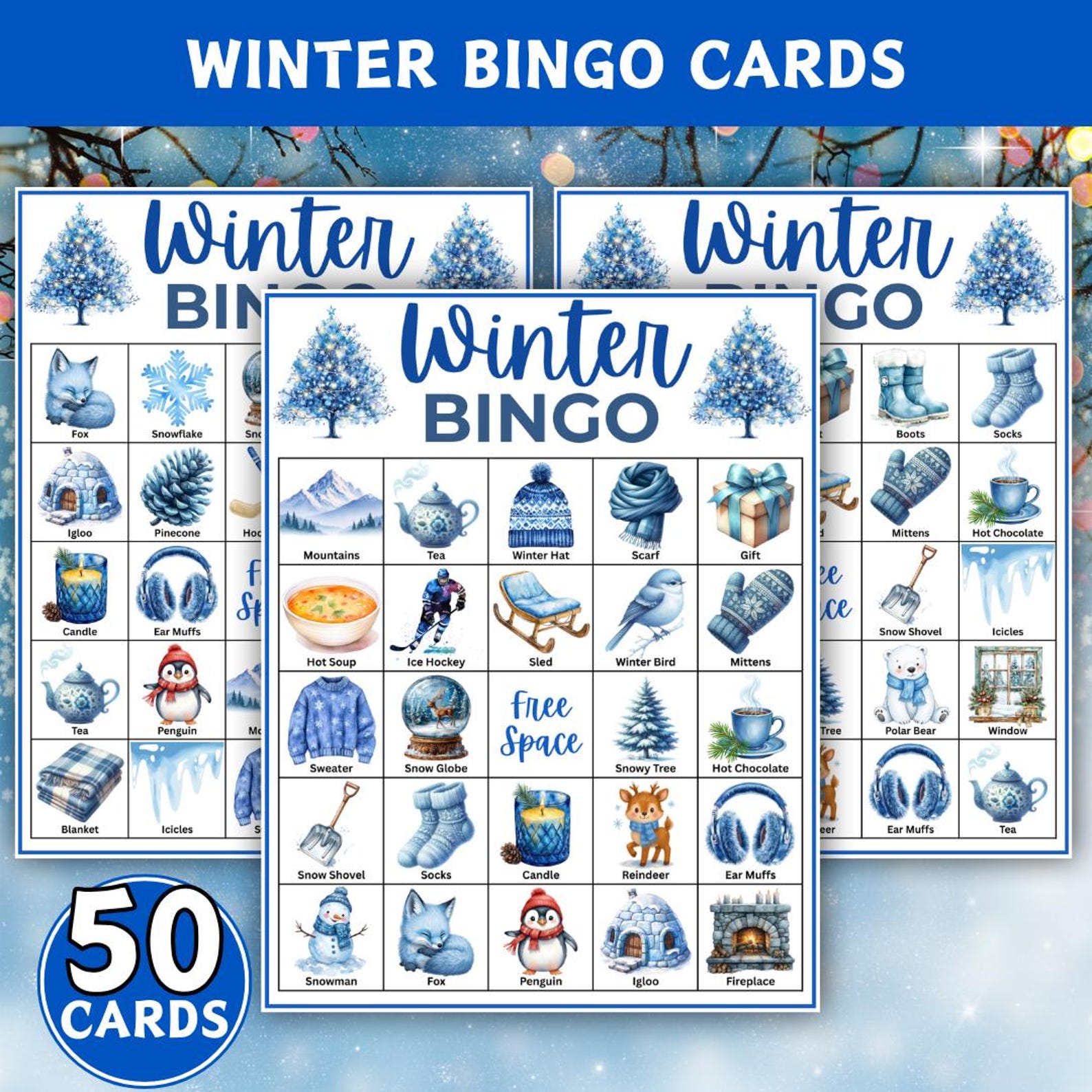 50 Winter Bingo Cards, Winter Bingo, Winter Themed Bingo Cards PDF ...