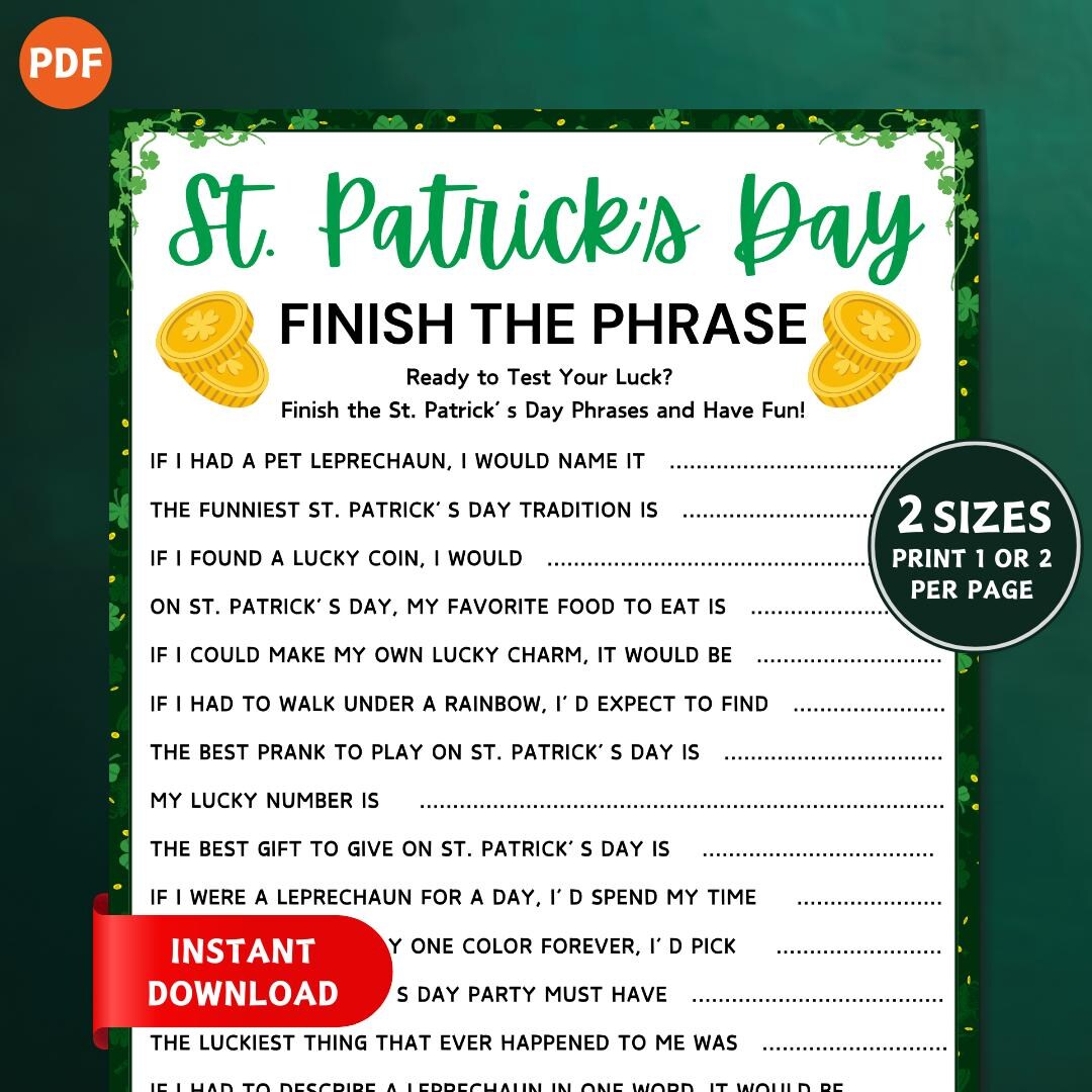 St Patrick's Day Finish the Phrase Game, Finish My Phrase, Printable ...