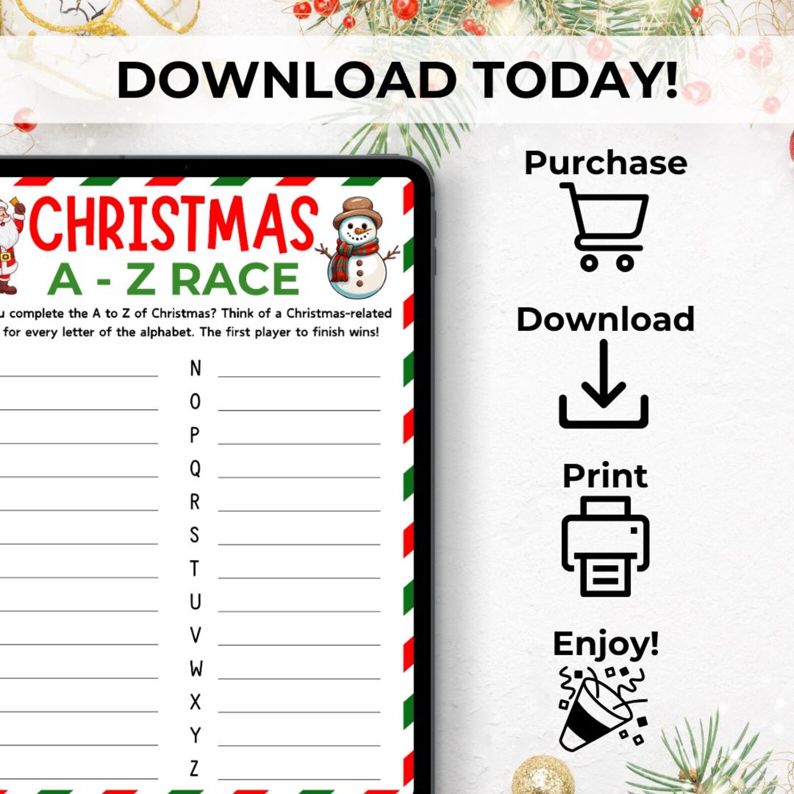 Christmas A-Z Word Race Game, Christmas Party Games, Xmas Family Game ...