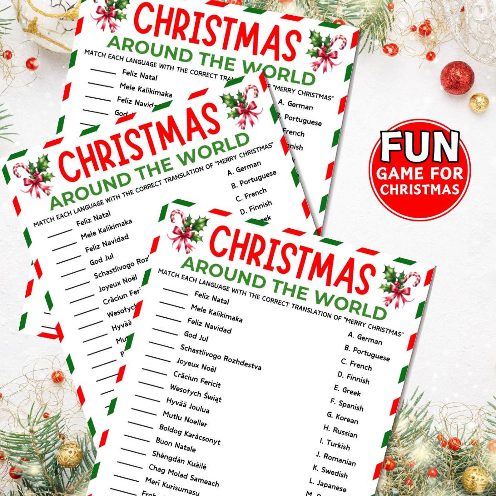 Christmas Around the World Game, Printable Christmas Game, Translate ...