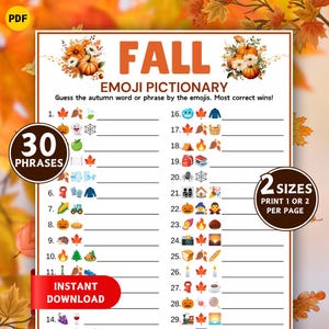 Fall Emoji Game, Autumn Emoji Pictionary, Trivia Game, Autumn Emoji ...