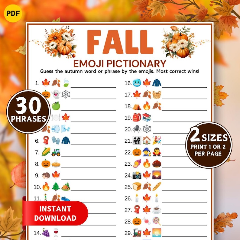 Fall Emoji Game, Autumn Emoji Pictionary, Trivia Game, Autumn Emoji ...