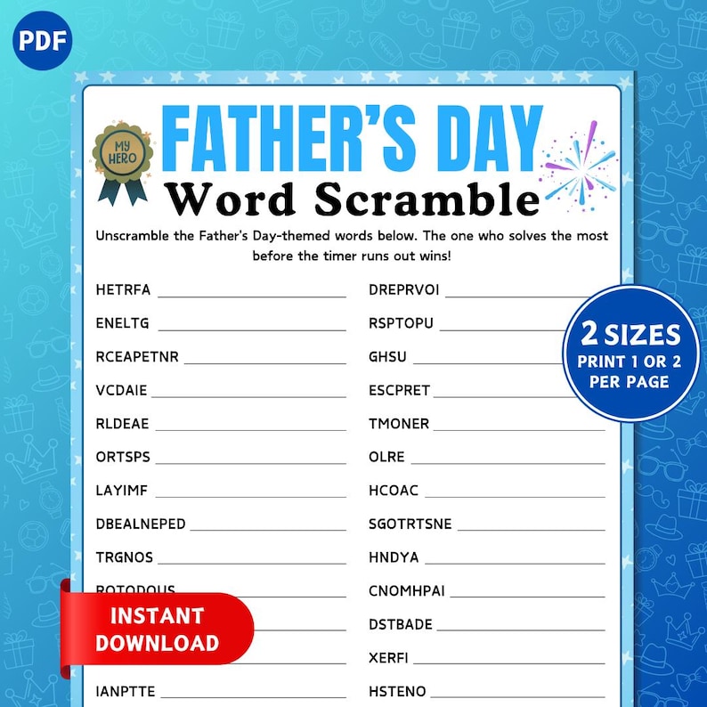 Father's Day Word Scramble Game, Printable Fathers Day Party Games ...