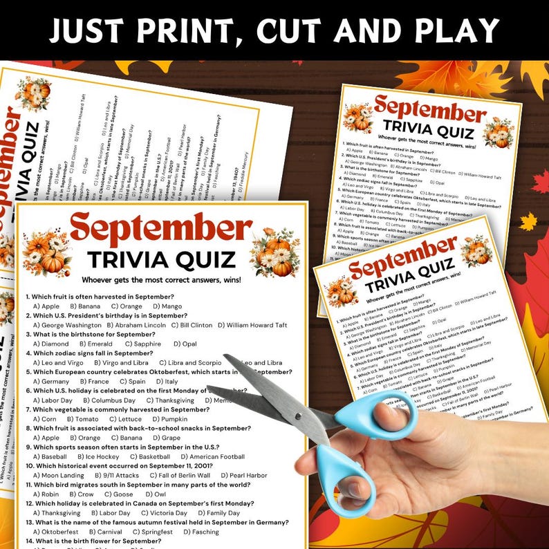 September Trivia Game, Fall Trivia Quiz, Autumn Party Game, Month ...