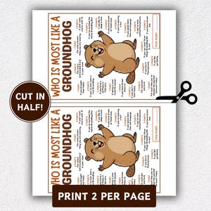 Who is Most Like a Groundhog Game, Punxsutawney Phil Printable Games ...
