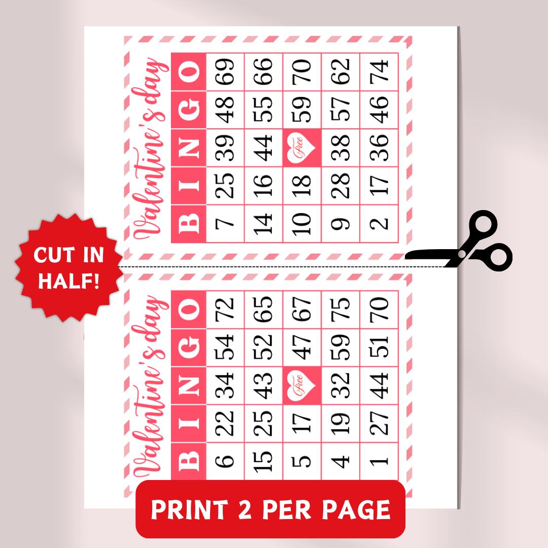 100 Valentine's Day Bingo Cards, Valentines Party Game, Valentines ...