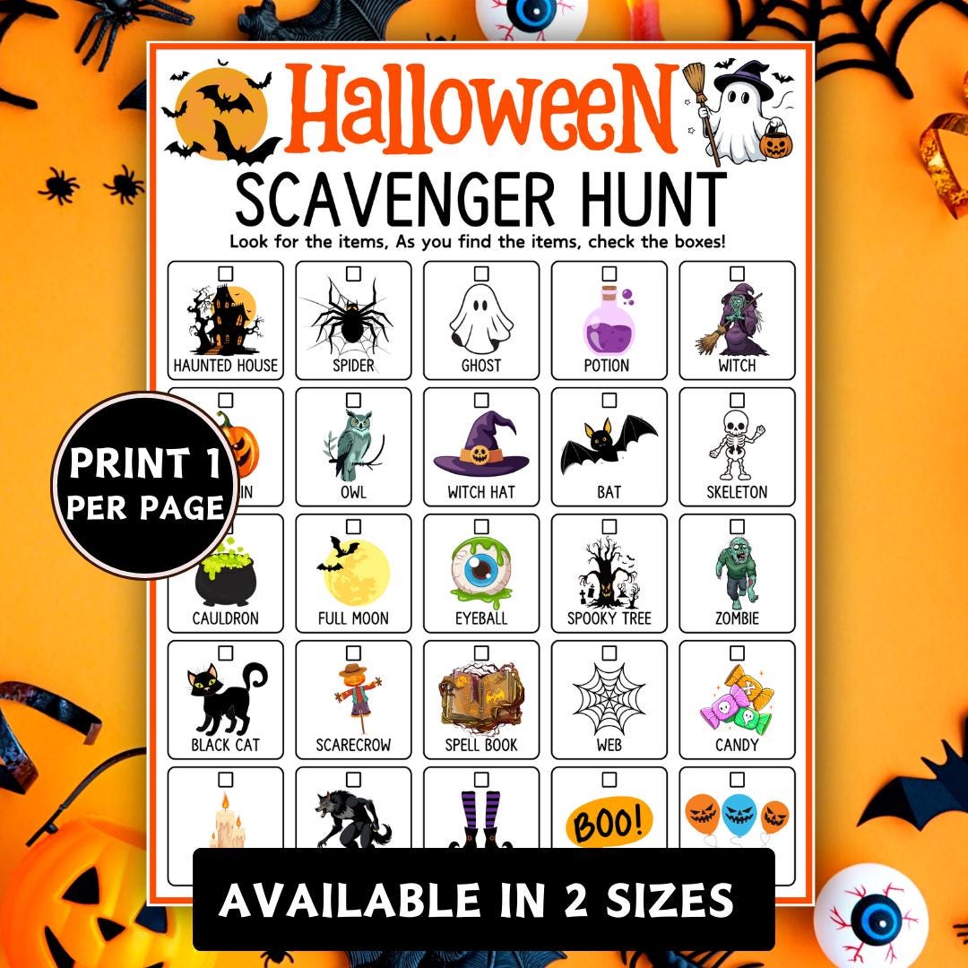 Halloween Scavenger Hunt, Printable Scavenger Hunt for Kids, Indoor ...