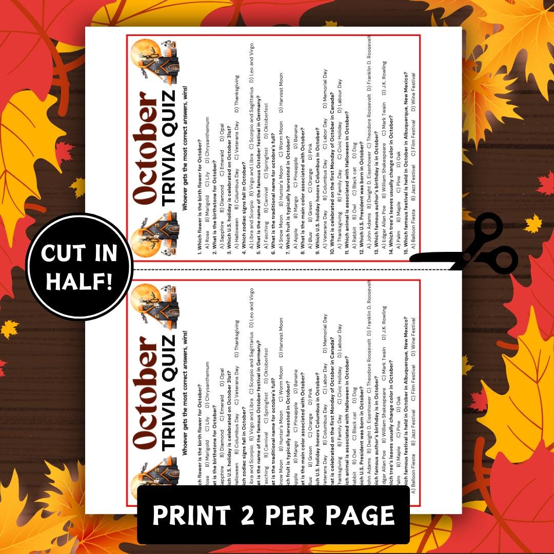 October Trivia Game, Autumn Trivia Quiz, Fall Party Game, Printable ...